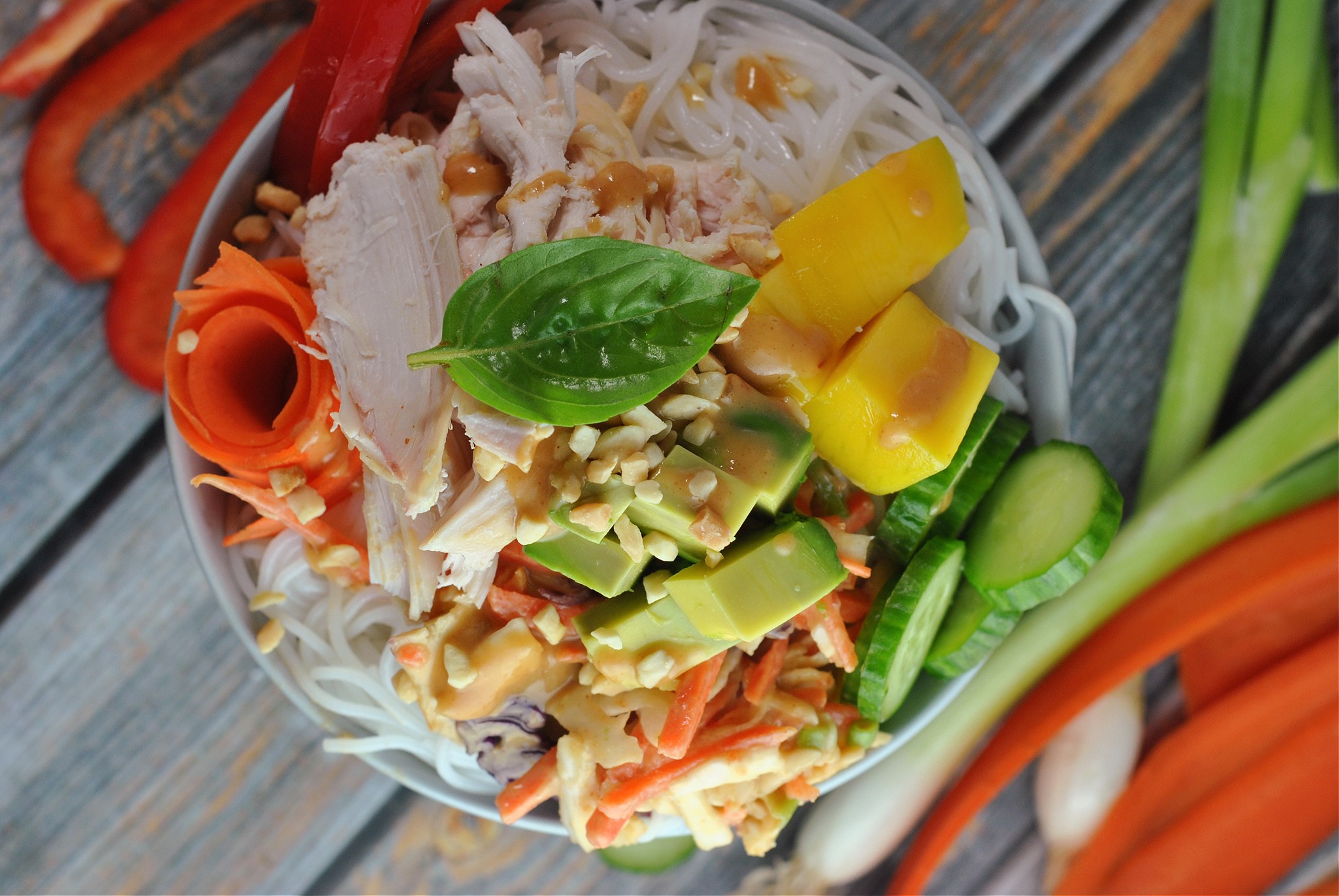 Peanut Chicken Spring Roll Bowls - Prevention RD
