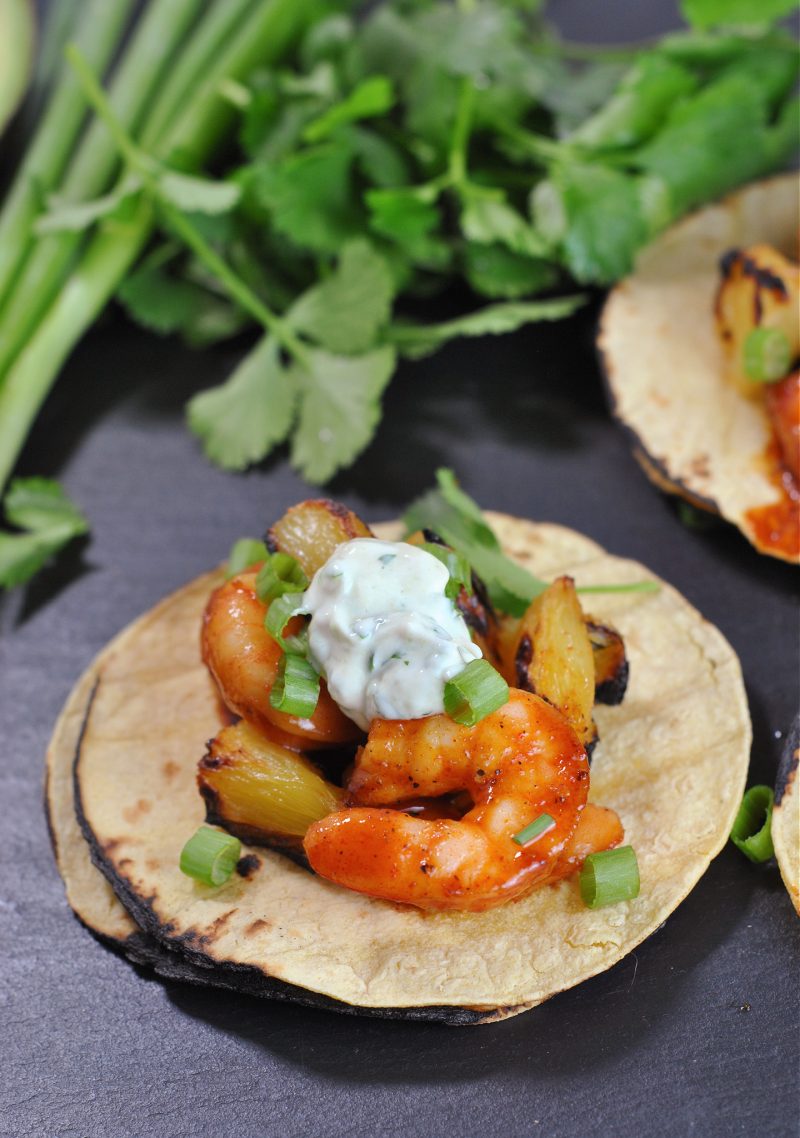 Gochujang Shrimp Tacos with Roasted Pineapple and Cilantro-Lime Sauce ...